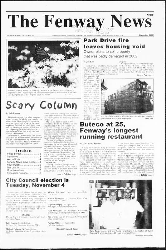 The Fenway News. October 31, 2003 - Digital Commonwealth