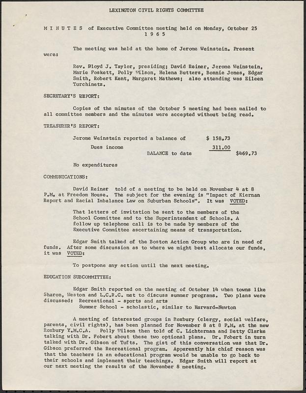 LCRC Executive Committee Meeting, October 1965 - Digital Commonwealth