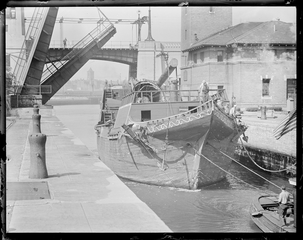 The Arbella being helped past the Leverett St. draw bridge on its way ...