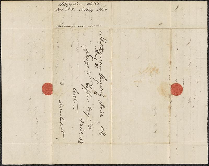Stephen Cobb to George Coffin, 30 August 1843 - Digital Commonwealth