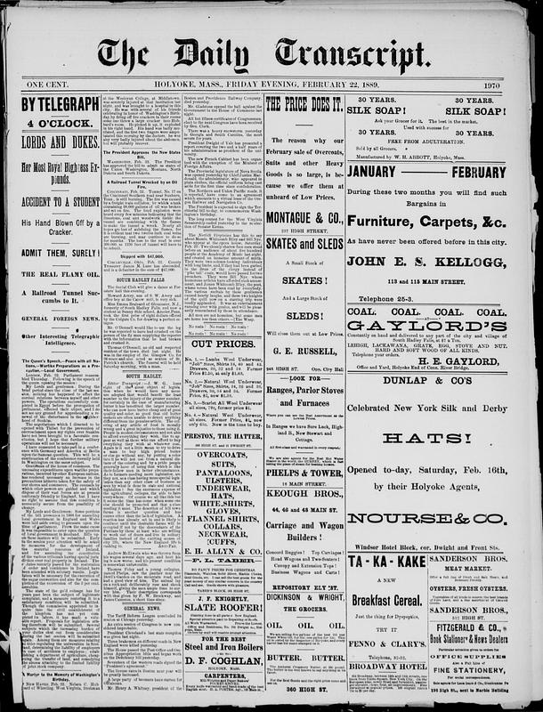 The Daily Transcript. February 22, 1889 - Digital Commonwealth