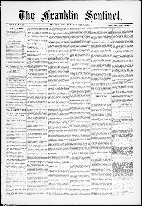 The Franklin Sentinel. August 07, 1896 - Digital Commonwealth
