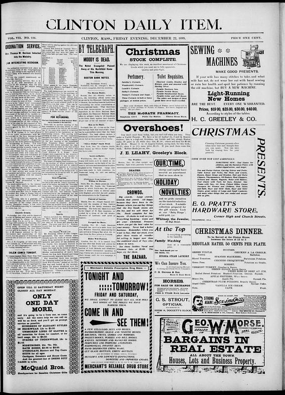 Clinton Daily Item. December 22, 1899 - Digital Commonwealth