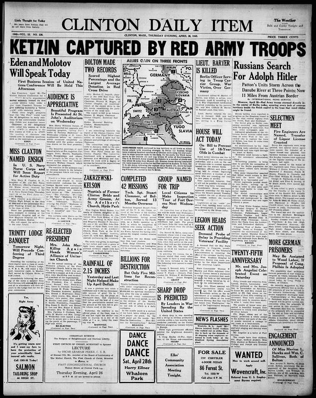 Clinton Daily Item. April 26, 1945 - Digital Commonwealth