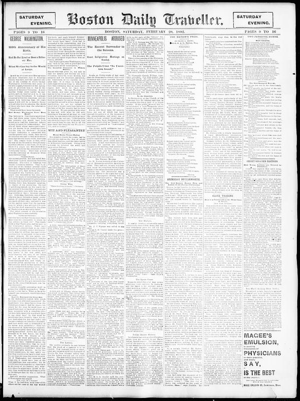 Boston Daily Traveller. February 20, 1892 - Digital Commonwealth