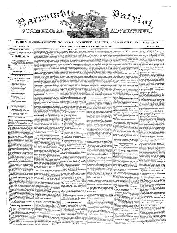Barnstable Patriot, and Commercial Advertiser. January 22, 1845 ...