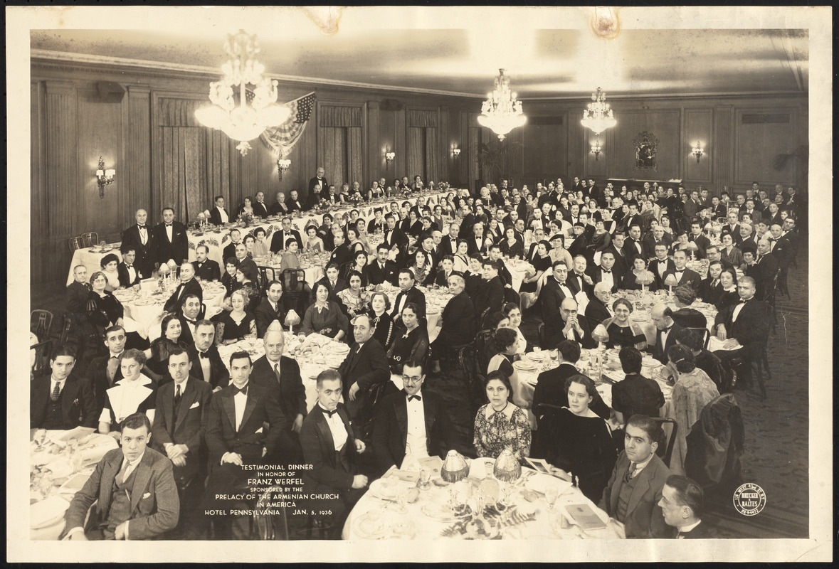 Testimonial dinner in honor of Franz Werfel, sponsored by the Prelacy ...
