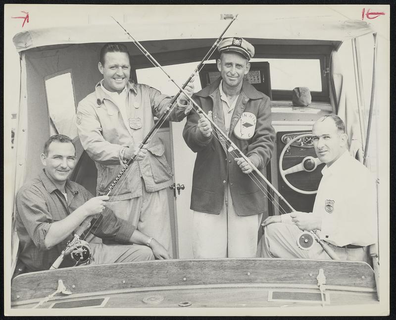 Getting their gear checked out for the 1959 Cape Cod Tuna Tournament ...