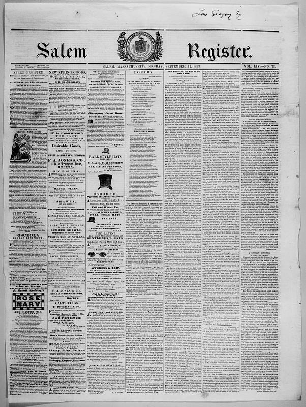 Salem Register. September 12, 1853 - Digital Commonwealth