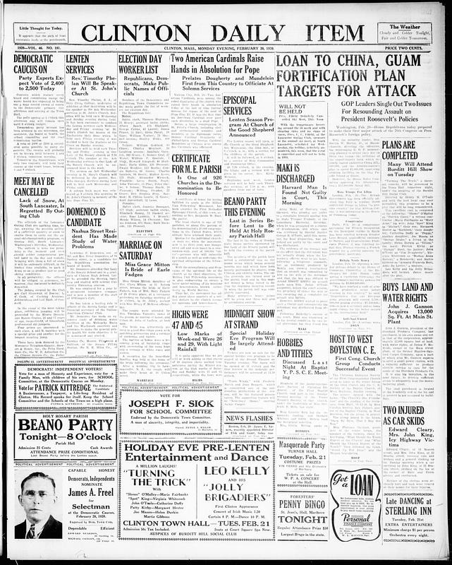 Clinton Daily Item. February 20, 1939 - Digital Commonwealth