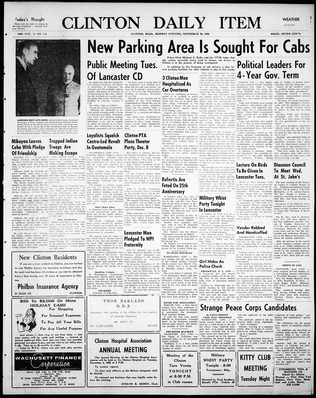 Clinton Daily Item. November 26, 1962 - Digital Commonwealth