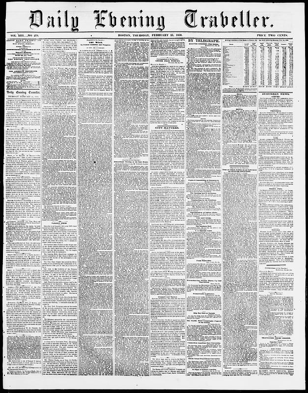 Daily Evening Traveller. February 25, 1858 - Digital Commonwealth