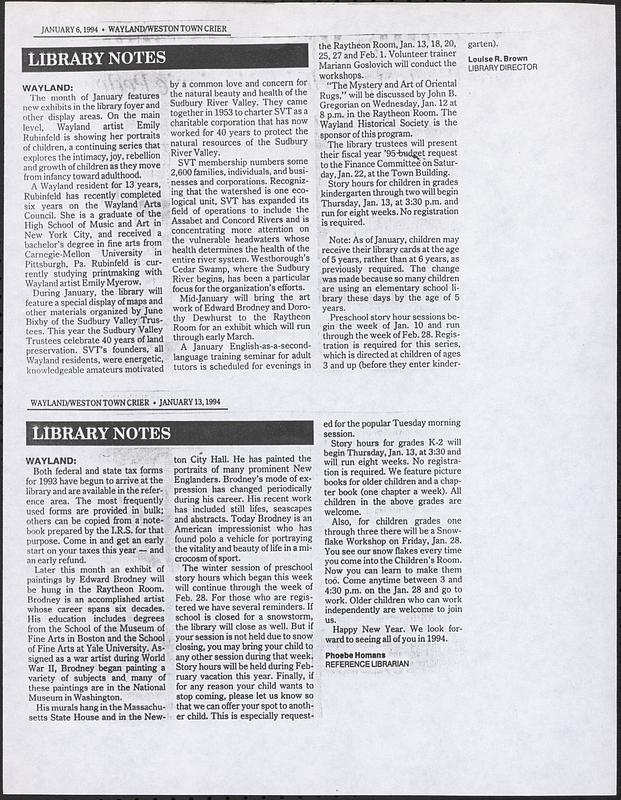 Wayland Library scrapbooks, volume 8, 1994-1996 - Digital Commonwealth