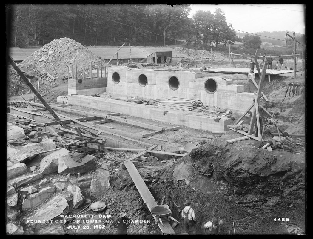 Wachusett Dam, foundations for lower gate chamber, Clinton, Mass., Jul ...