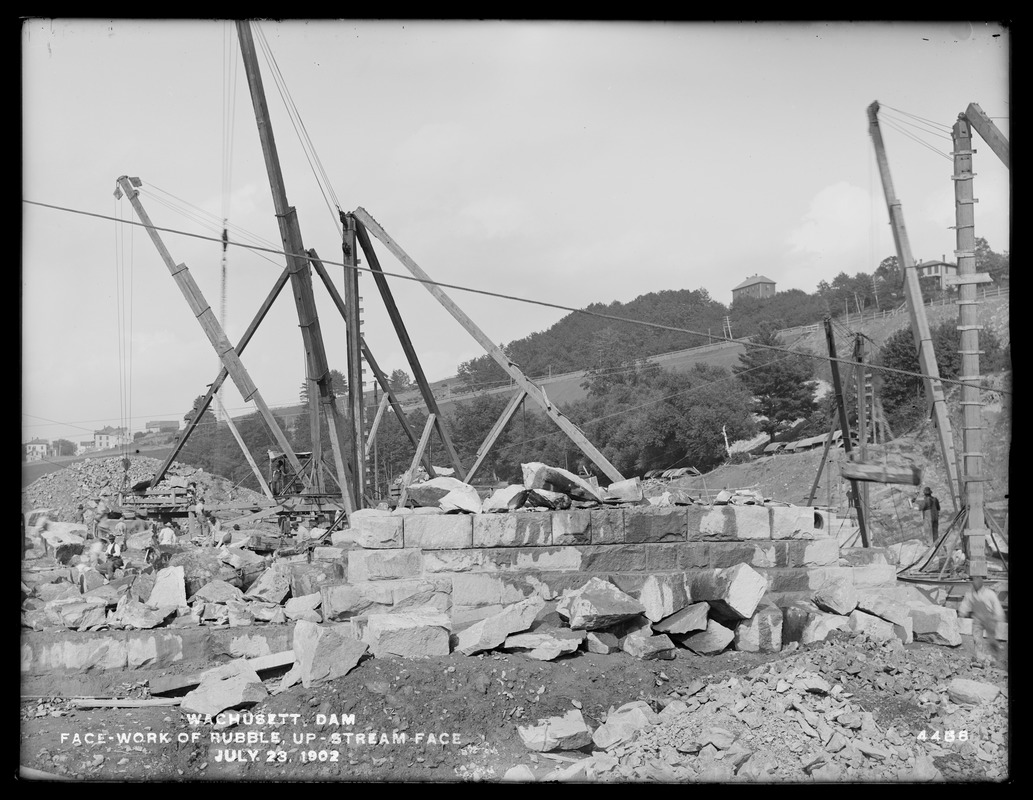 Wachusett Dam, face-work of rubble, upstream face, Clinton, Mass., Jul ...