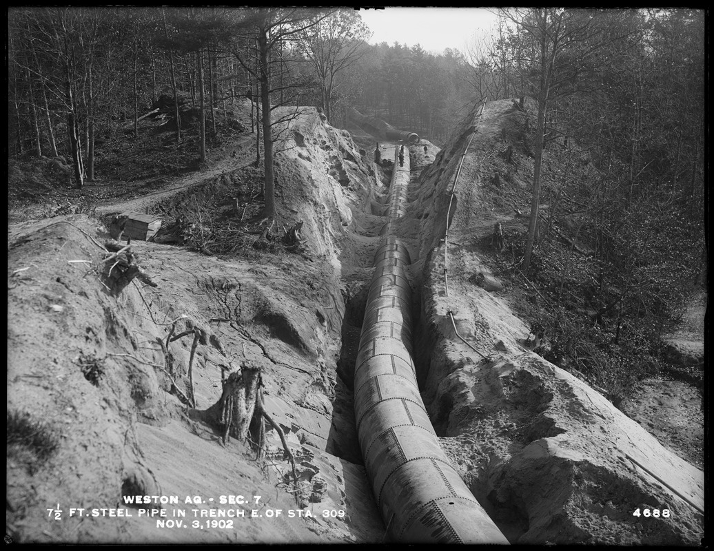 Weston Aqueduct, Section 7, 7 1/2-foot steel pipe in trench, east of ...