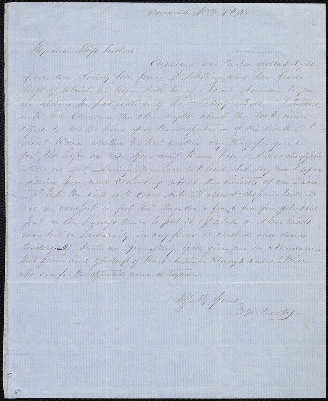 Letter from Mary Merrick Brooks, Concord, [Mass.], to Anne Warren ...