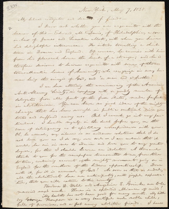 Letter from William Lloyd Garrison, New York, to George Thompson, May 7 ...