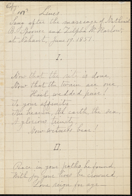 Lines sung after the marriage of Nathaniel B. Spooner and Zilpha W ...