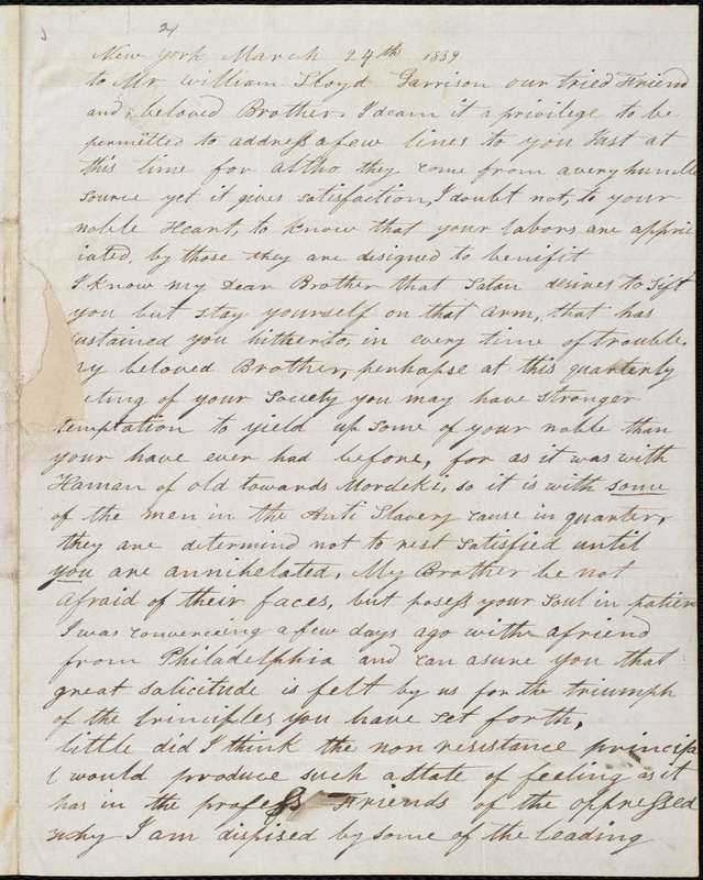 Letter from Thomas Van Rensalaer, New York, to William Lloyd Garrison ...