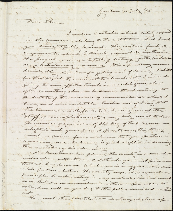 Letter from Amos Farnsworth, Groton, [Mass.], to Anne Warren Weston, 30 ...