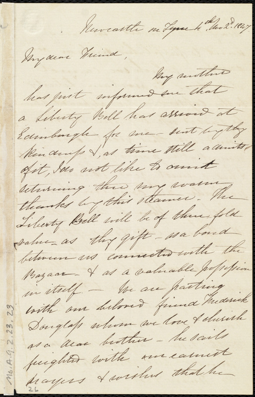 Letter from Eliza Wigham, Newcastle on Tyne, [England], to Maria Weston ...