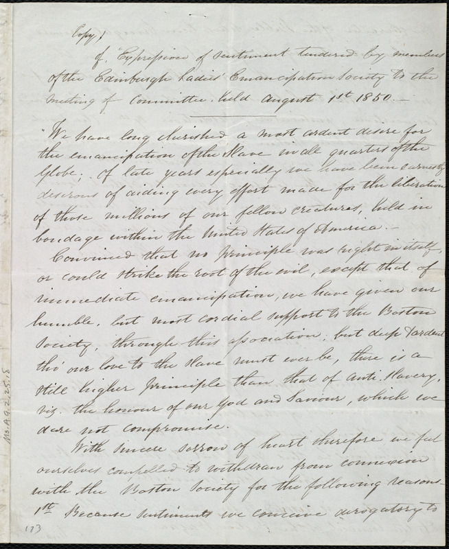 Letter from Eliza Wigham, 5 Gray Street, Edinburgh, [Scotland], to Anne ...