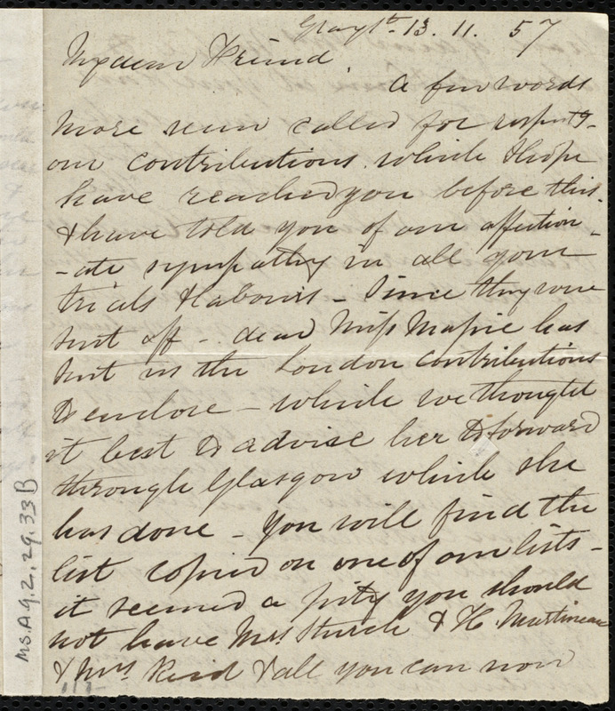 Letter from Eliza Wigham, Gray St[reet], [Edinburgh, Scotland], to ...