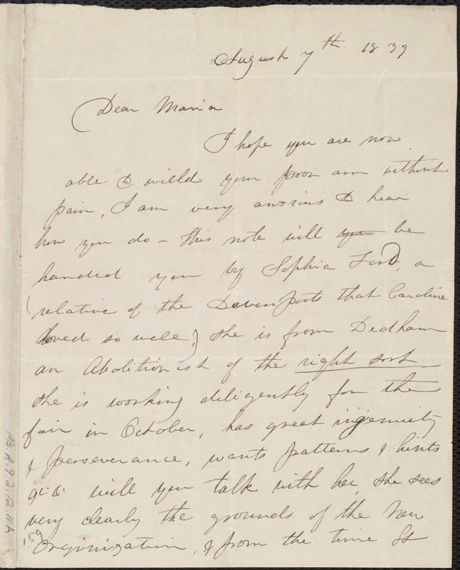 Letter from L. M. Robbins to Maria Weston Chapman, August 7th, 1839 ...