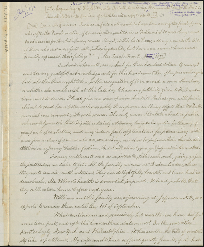 Copy of letter from Sarah Parkman Shaw Russell to Samuel May, [June 21 ...