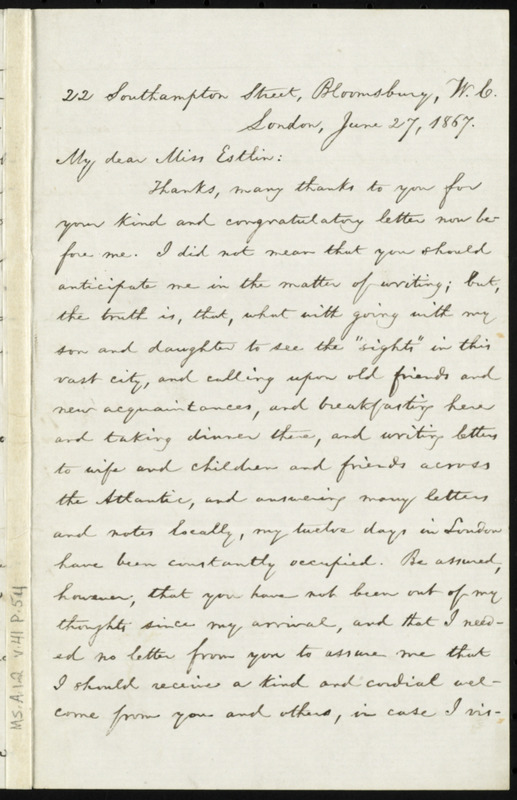 Letter from William Lloyd Garrison, 22 Southampton Street, Bloomsbury ...