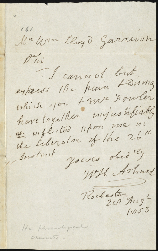Letter from William Henry Ashurst, Rochester, to William Lloyd Garrison ...