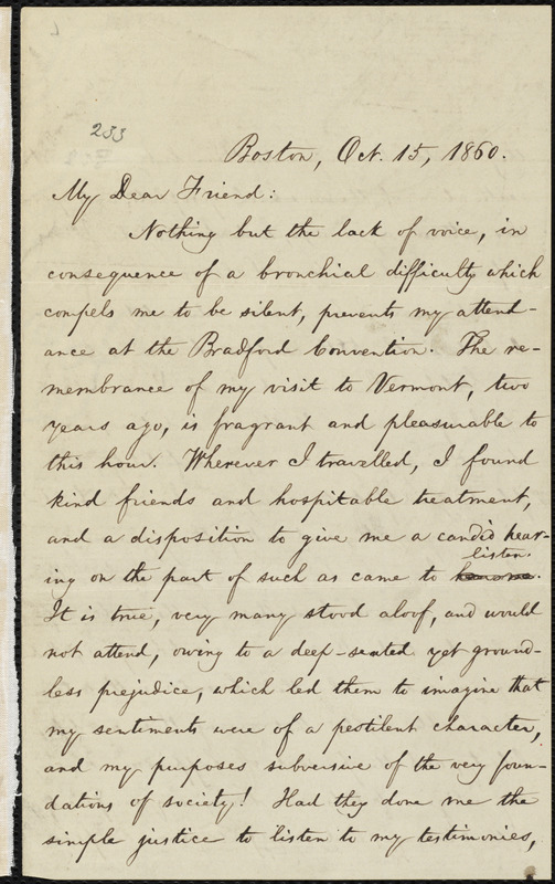 Letter from William Lloyd Garrison, Boston, [Mass.], to Nathan Robinson ...