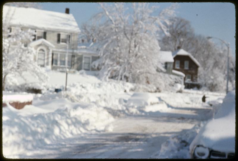 Snow covered street and houses - Digital Commonwealth