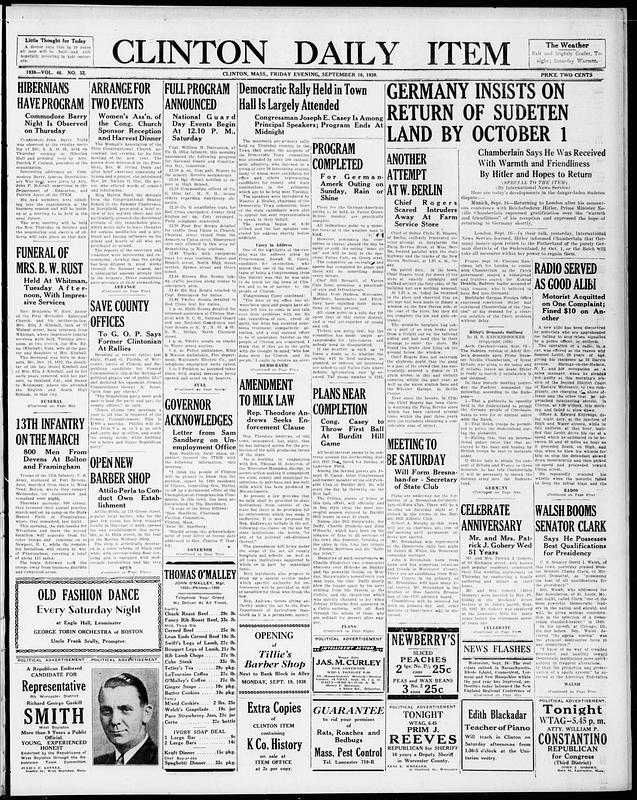 Clinton Daily Item. September 16, 1938 - Digital Commonwealth