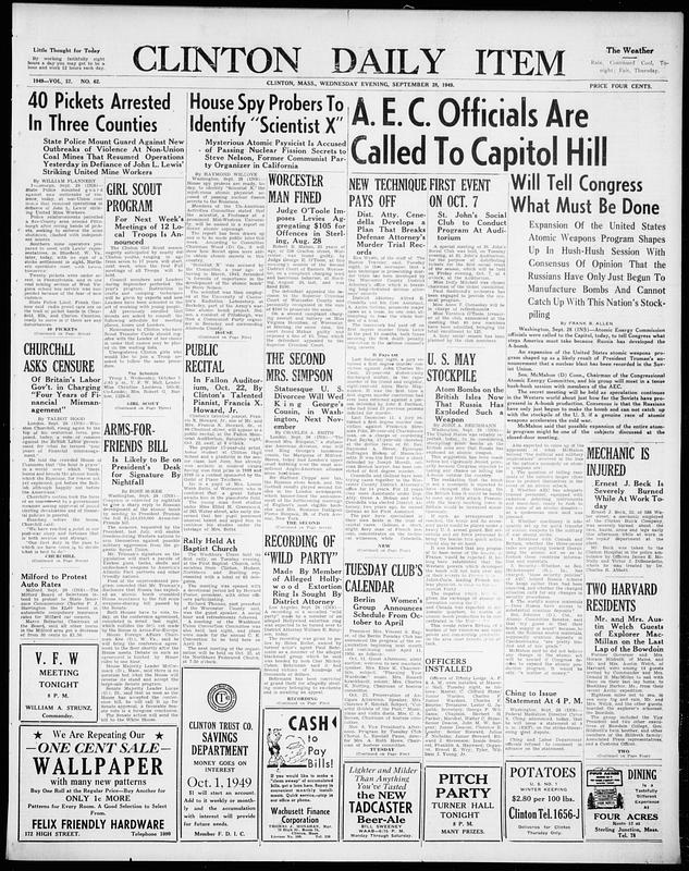Clinton Daily Item. September 28, 1949 - Digital Commonwealth