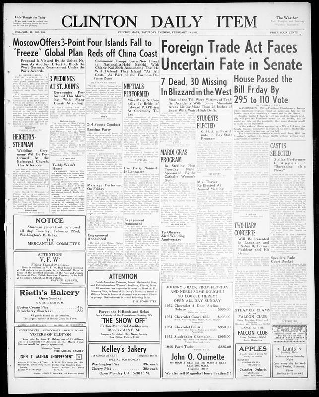 Clinton Daily Item. February 19, 1955 - Digital Commonwealth