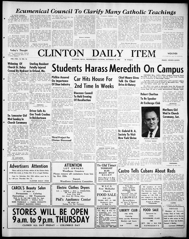 Clinton Daily Item. October 10, 1962 - Digital Commonwealth