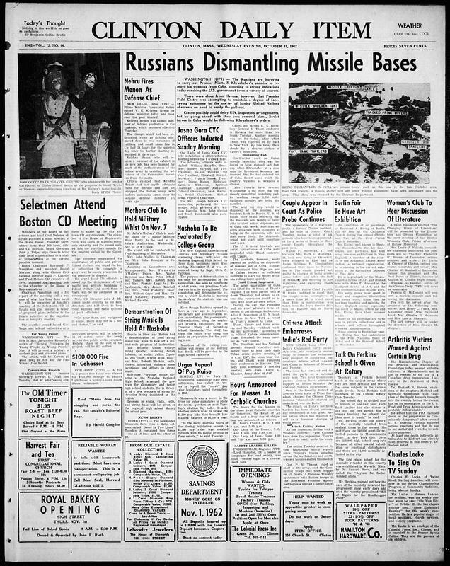 Clinton Daily Item. October 31, 1962 - Digital Commonwealth