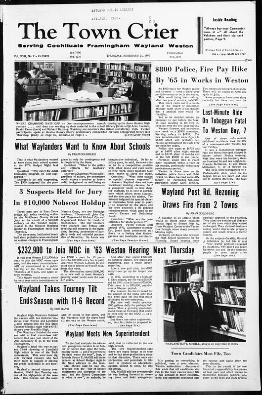 The Town Crier. February 21, 1963 - Digital Commonwealth