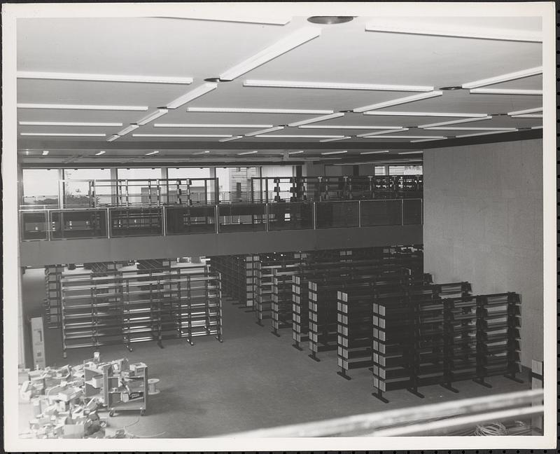 Construction of Boylston Building, Boston Public Library, shelving ...