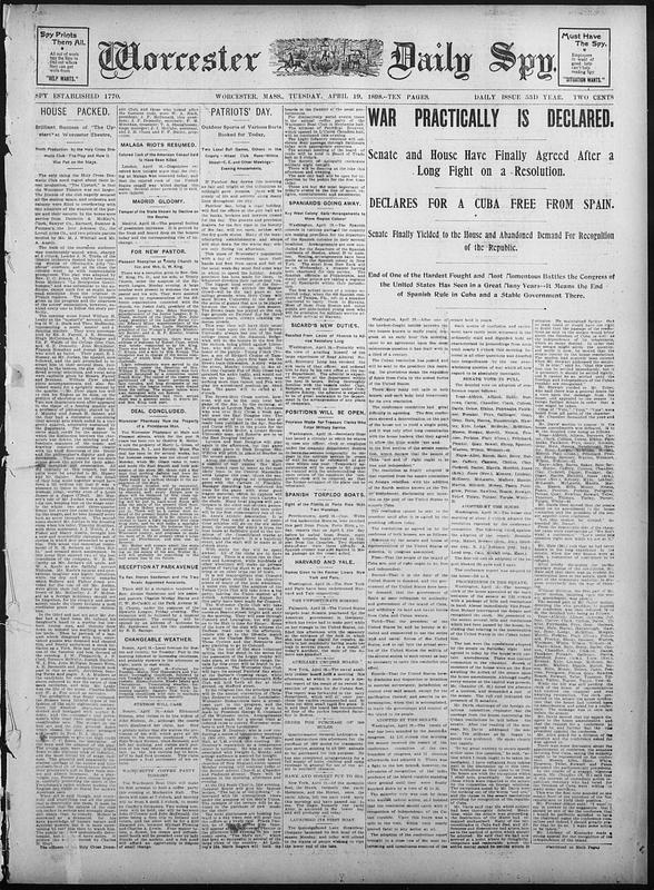 Worcester Morning Daily Spy. April 19, 1898 - Digital Commonwealth