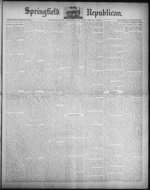 Springfield Weekly Republican. April 11, 1912 - Digital Commonwealth