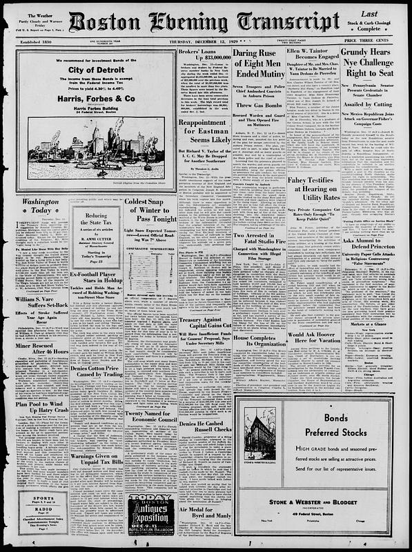Boston Evening Transcript. December 12, 1929 - Digital Commonwealth