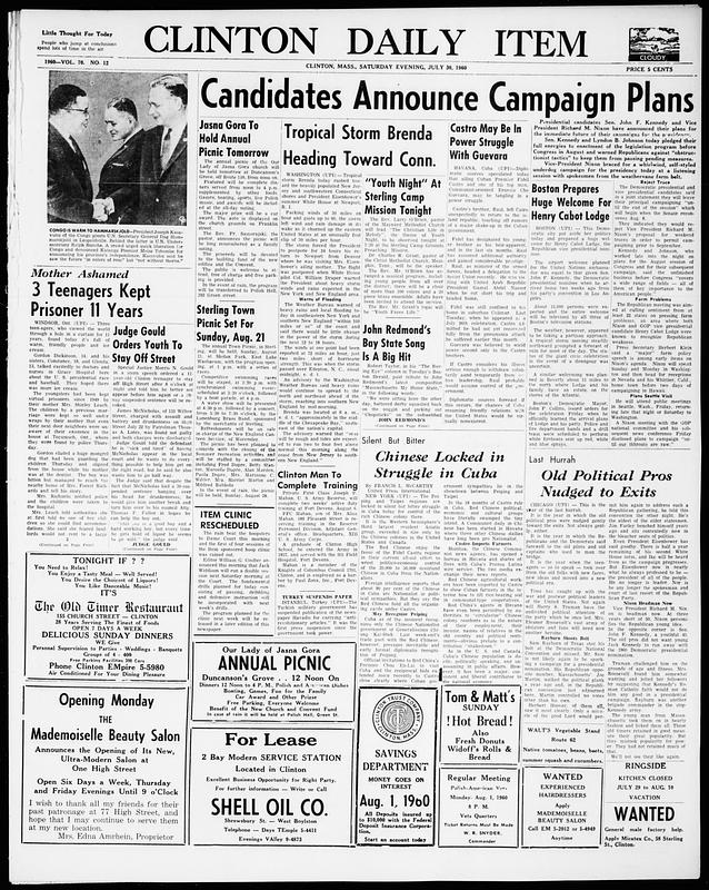 Clinton Daily Item. July 30, 1960 - Digital Commonwealth