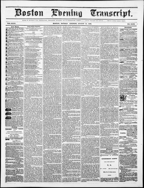 Boston Evening Transcript. August 31, 1863 - Digital Commonwealth