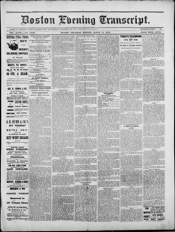 Boston Evening Transcript. March 11, 1875 - Digital Commonwealth