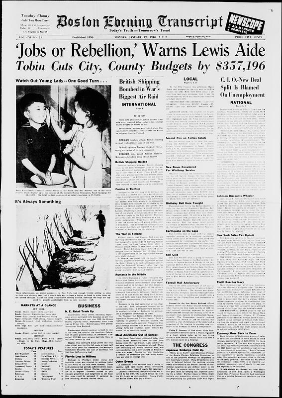 Boston Evening Transcript. January 29, 1940 - Digital Commonwealth