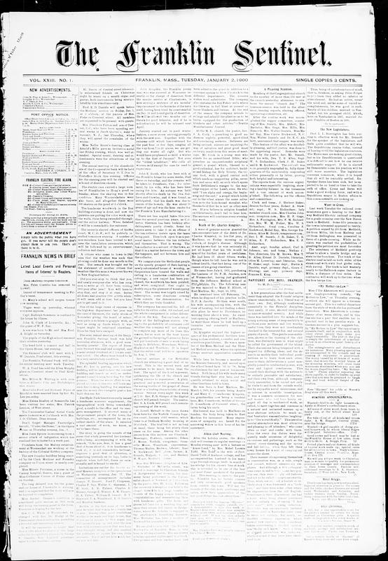 The Franklin Sentinel. January 02, 1900 - Digital Commonwealth