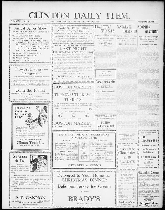 Clinton Daily Item. December 23, 1925 - Digital Commonwealth